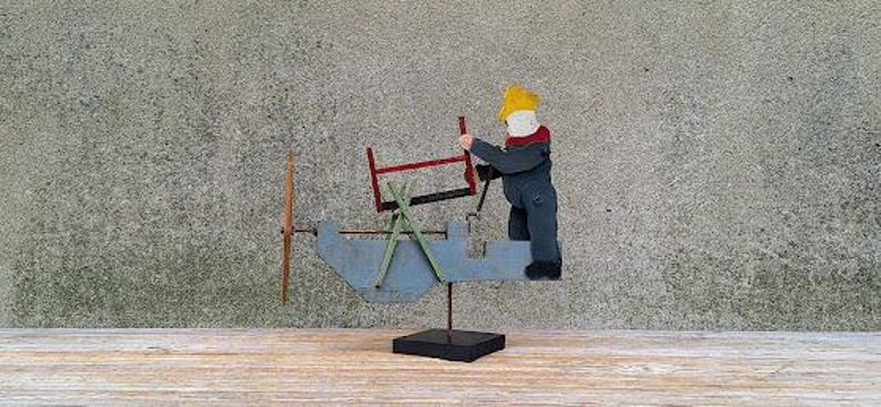 Antique Mechanical Propeller Runs Saw Original Paint Whirligig Folk Art ...