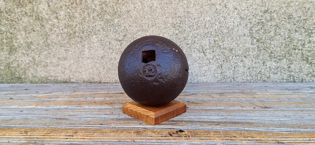 Antique 19th Century Cast Iron Cannonball Counterweight Shop Made Maple ...