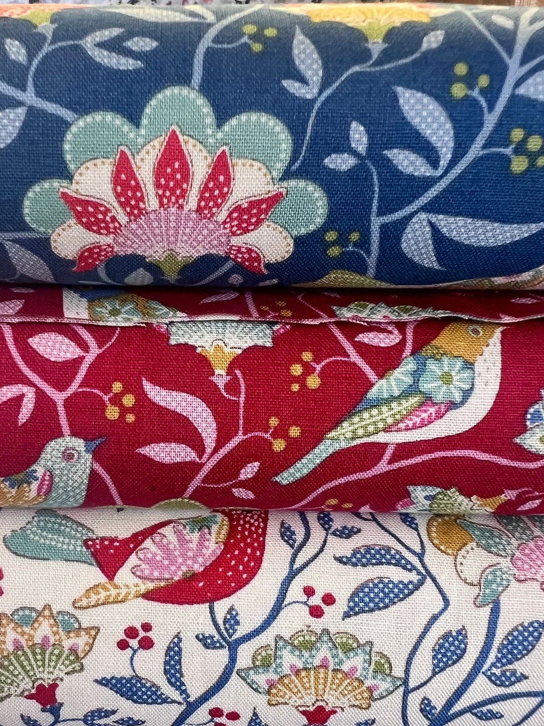 Tilda ‘jubilee Bird Tree’ Fabric in Blue or Red, Priced per Fat Quarter ...