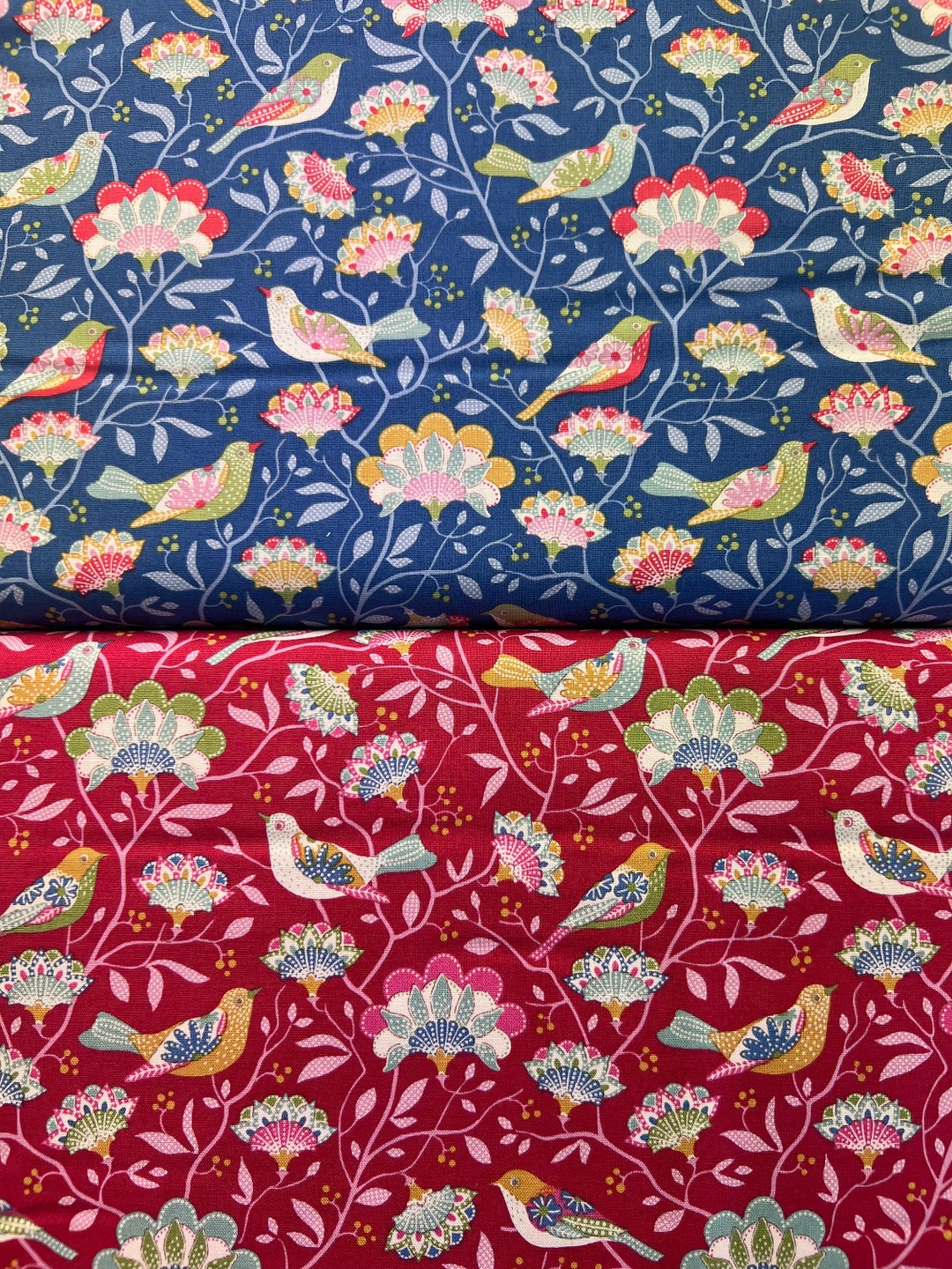 Tilda jubilee Bird Tree Fabric in Blue or Red, Priced per Fat Quarter ...