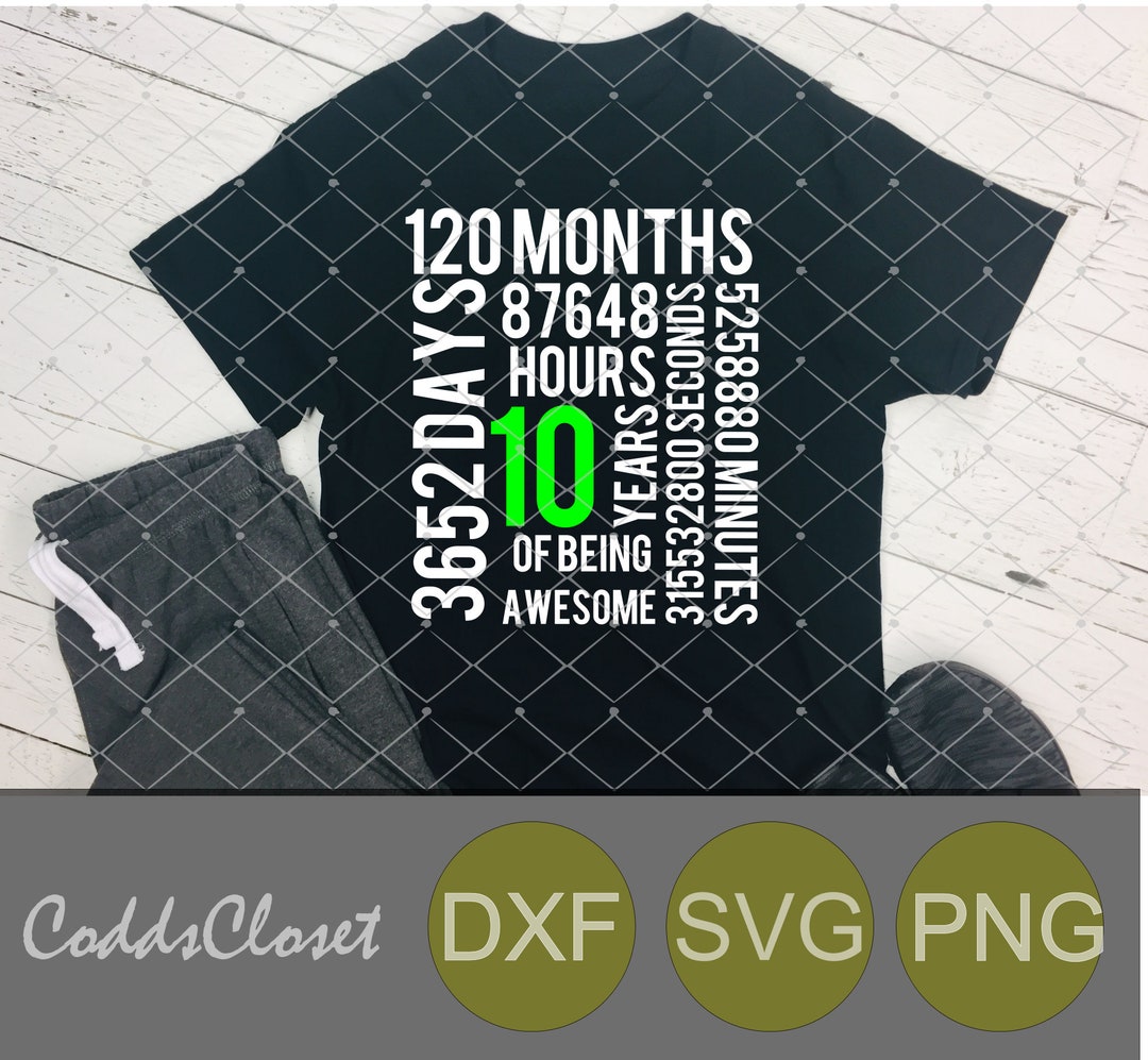 10 Years Svg 120 Months Svg Birthday SVG Dxf Png Birthday Age 10 Svg ...