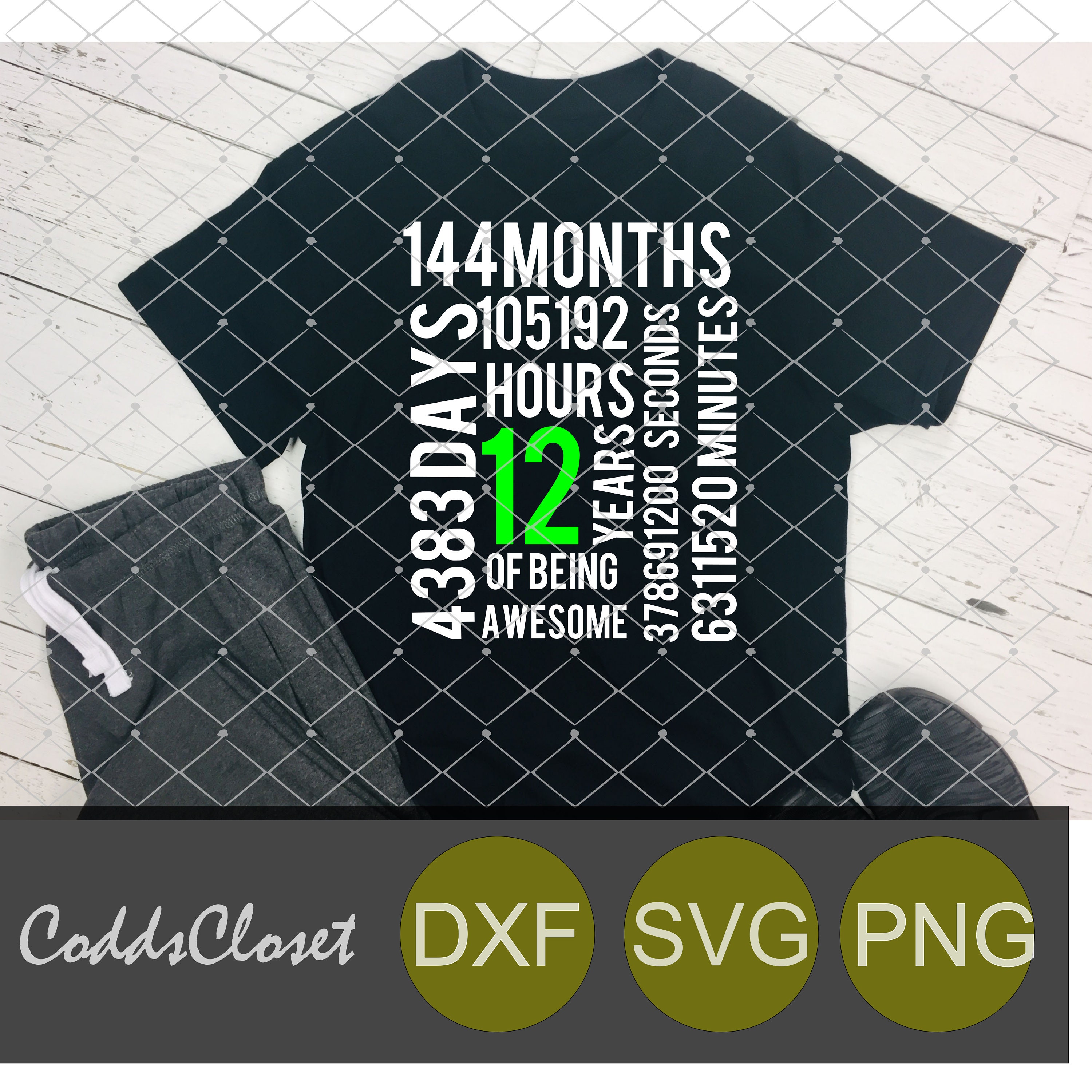 12 Years Svg 144 Months Svg Birthday SVG Dxf Png Birthday Age - Etsy