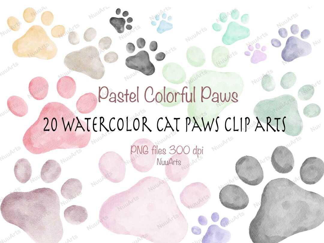 Cat Dog Paw Print Clipart Animal Pet Footprints Colorful Pastel ...