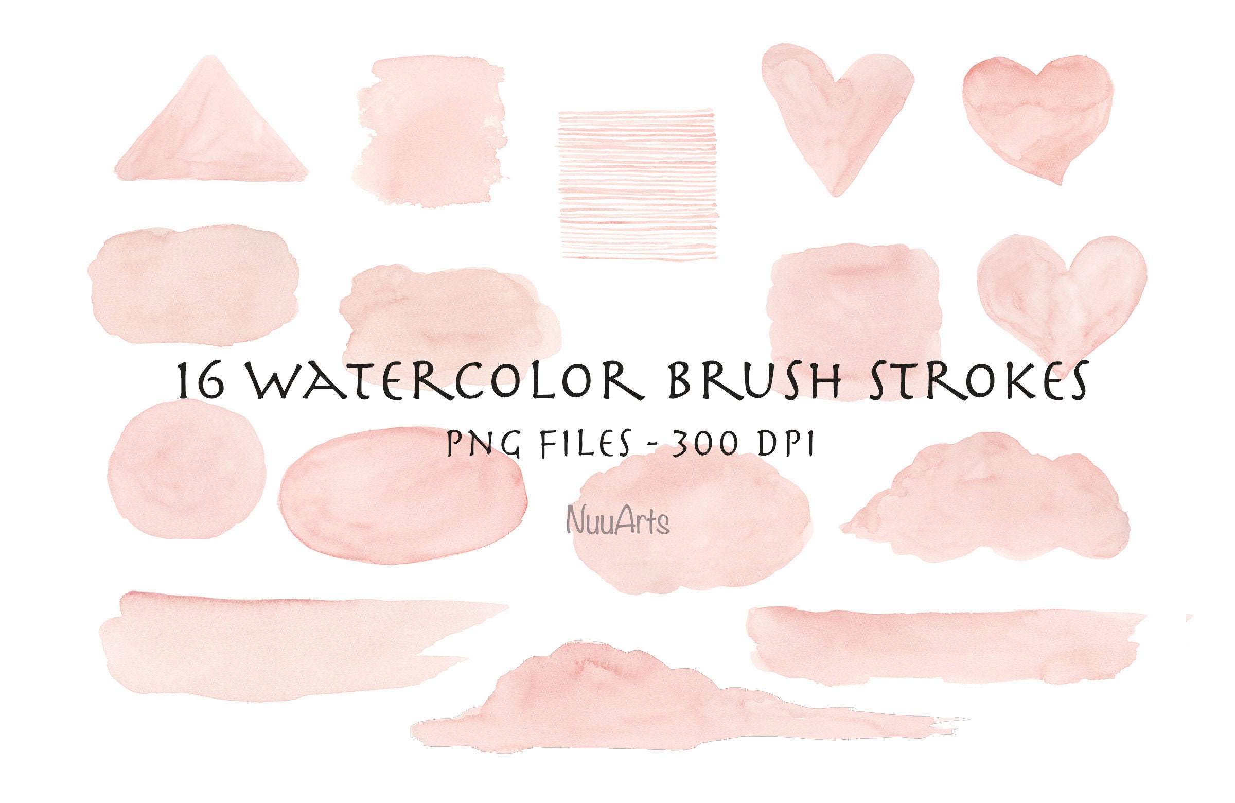 Blush Pink Watercolor Clipart Geometric and Heart Shapes Splash ...