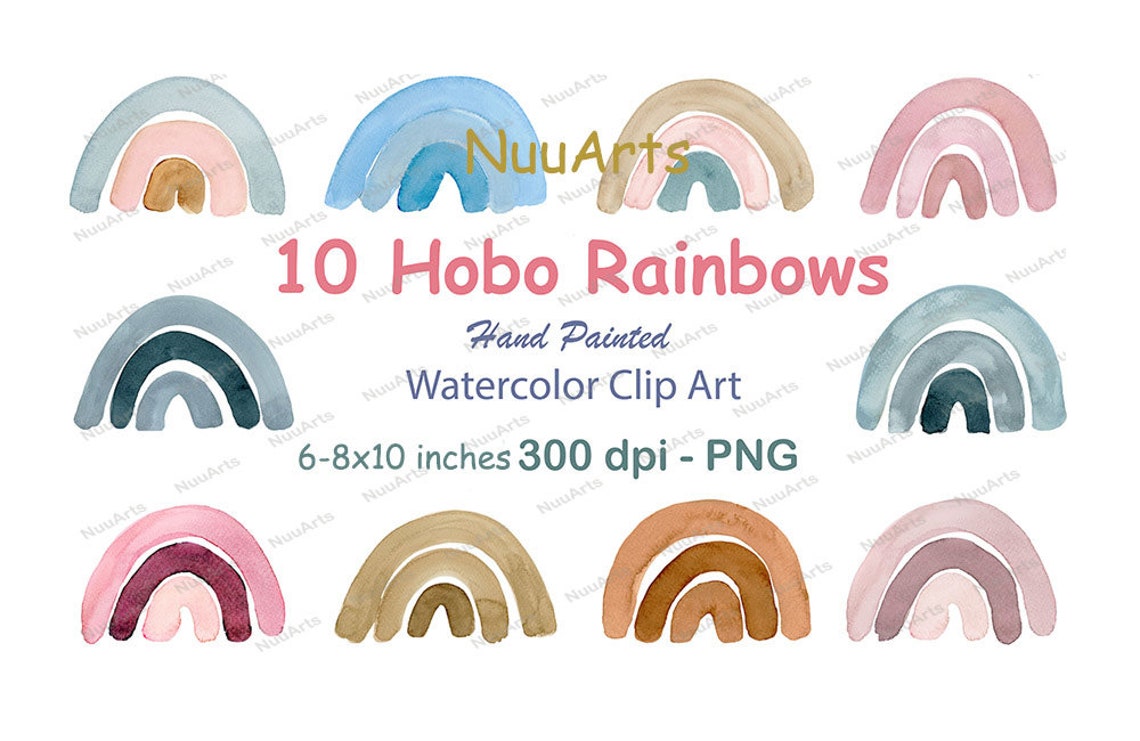 Boho Rainbow Watercolor Clipart Hand Painted Clip Art Graphic Elements ...