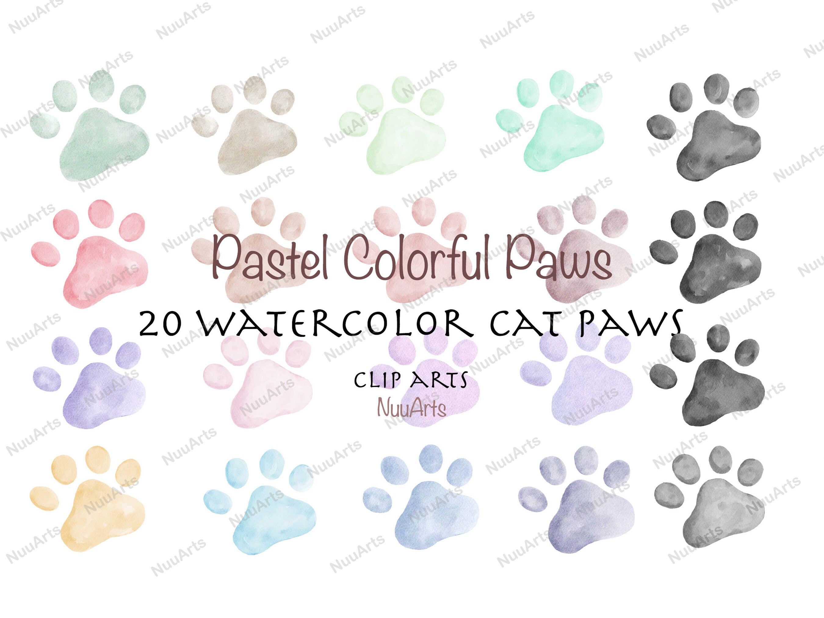 Cat Dog Paw Print Clipart Animal Pet Footprints Colorful Pastel ...