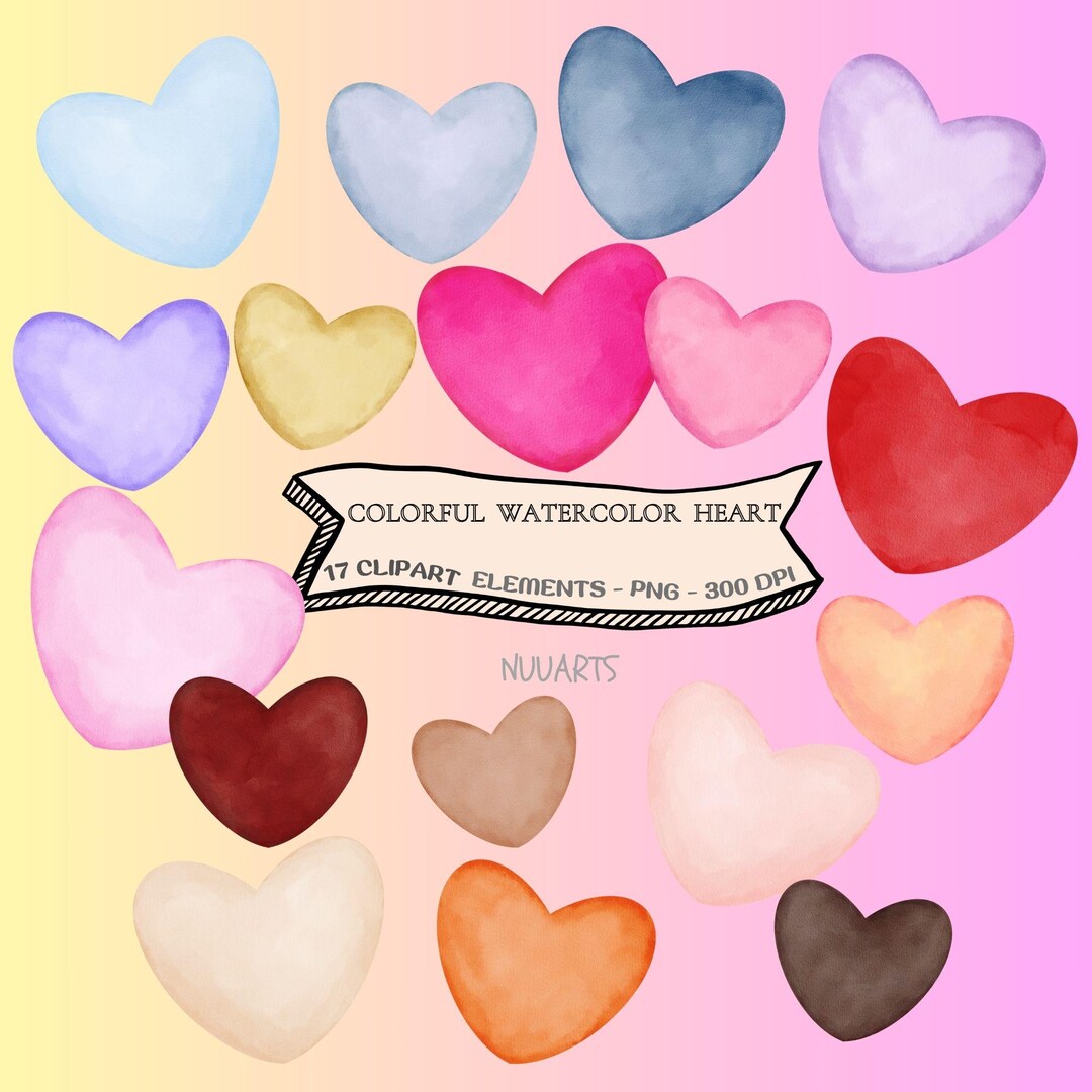 Heart Watercolor Clip Art - Valentine's Day - Colorful Pastel Love ...