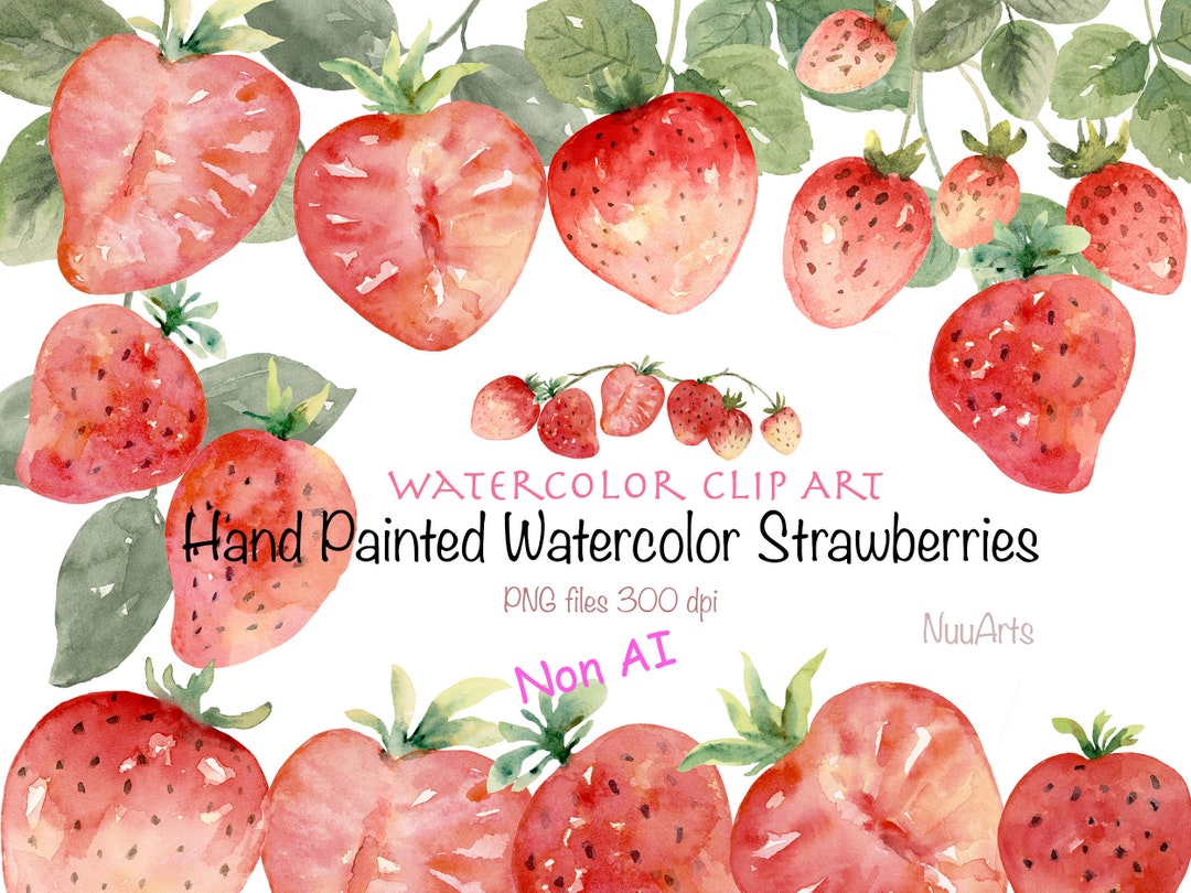 Strawberry Watercolor Clipart Borders and Arrangements - Hand Painted ...