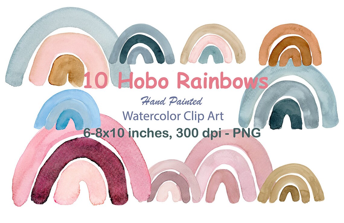 Boho Rainbow Watercolor Clipart Hand Painted Clip Art Graphic Elements ...