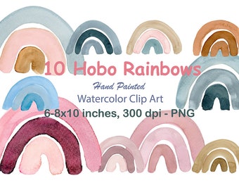 Boho Rainbow Watercolor Clipart Hand Painted Clip Art Graphic - Etsy