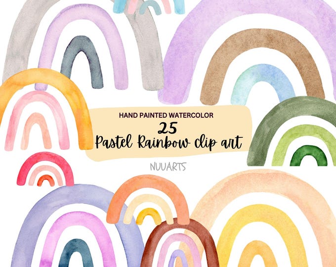 10 Pastel Rainbow Watercolor Clip Art, Soft Rainbow Clip Art Set ...