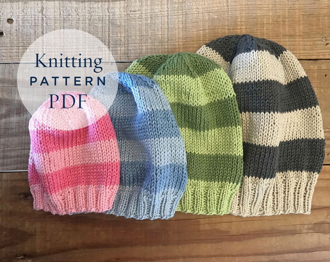 Cotton Stripe Hat, Knitting Pattern, Ready for Immediate Download by ...