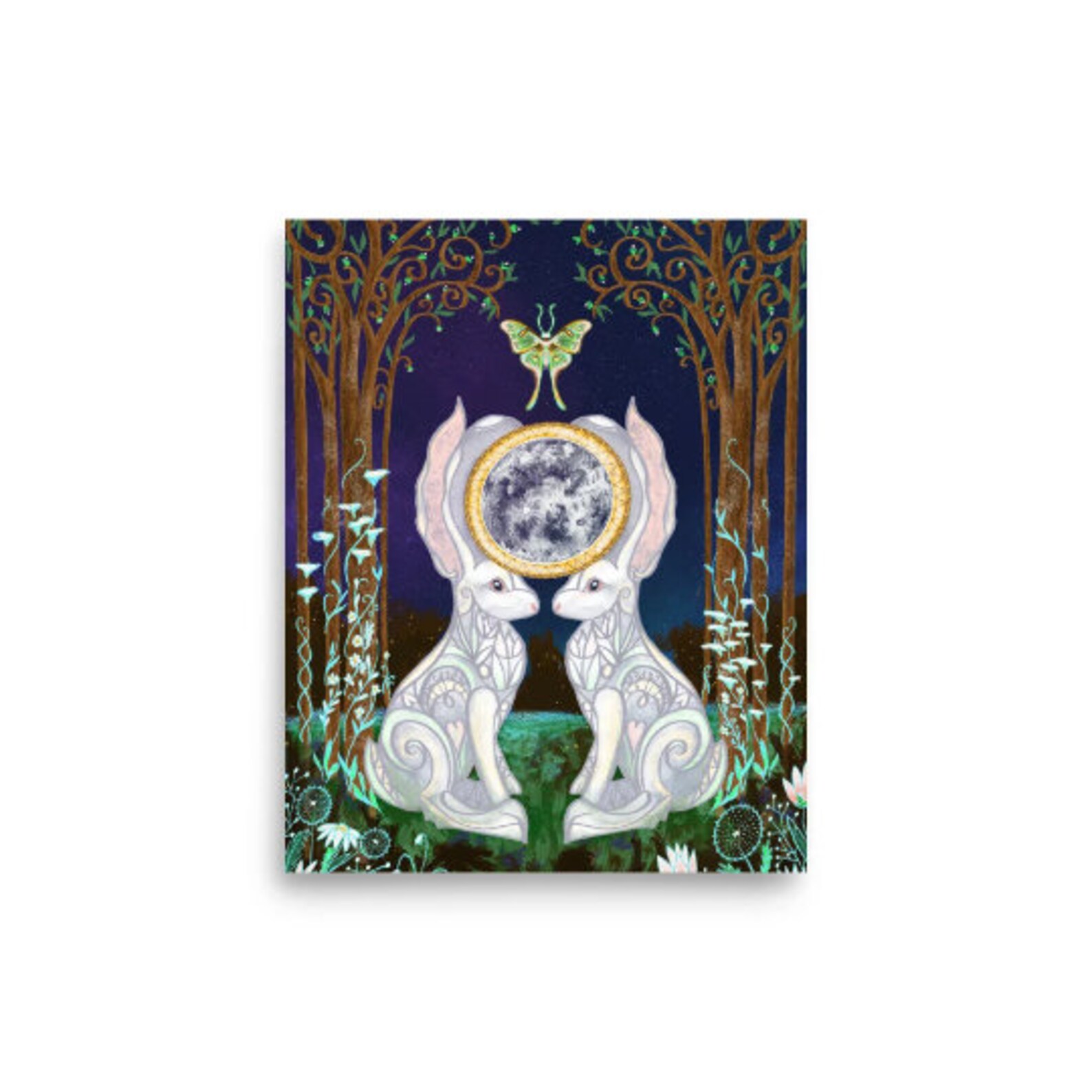 Ostara White Rabbit Luna Moth Full Moon Art Print | Witchy Viking Pagan ...