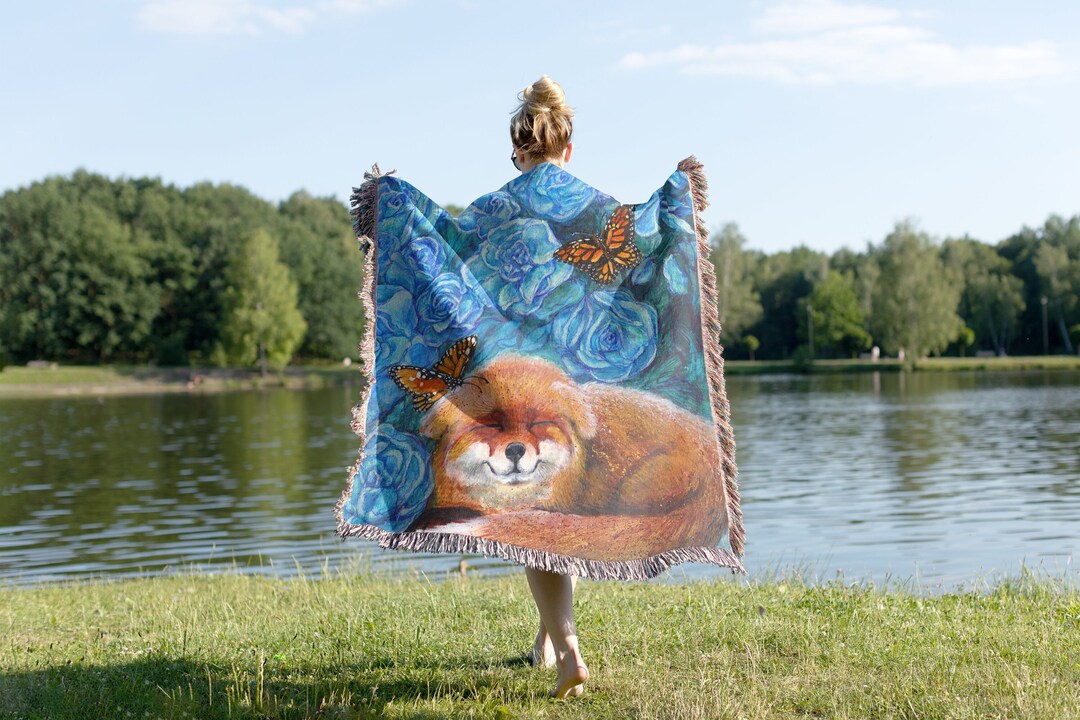 Cute Red Fox Cottagecore Forestcore Woven Afghan Blanket Tapestry Throw ...