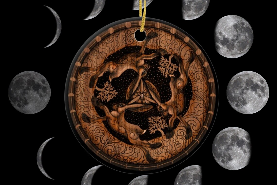 Tinners Hare Rabbits Trinity Ornament | Magic Alter Art Moon Phases ...