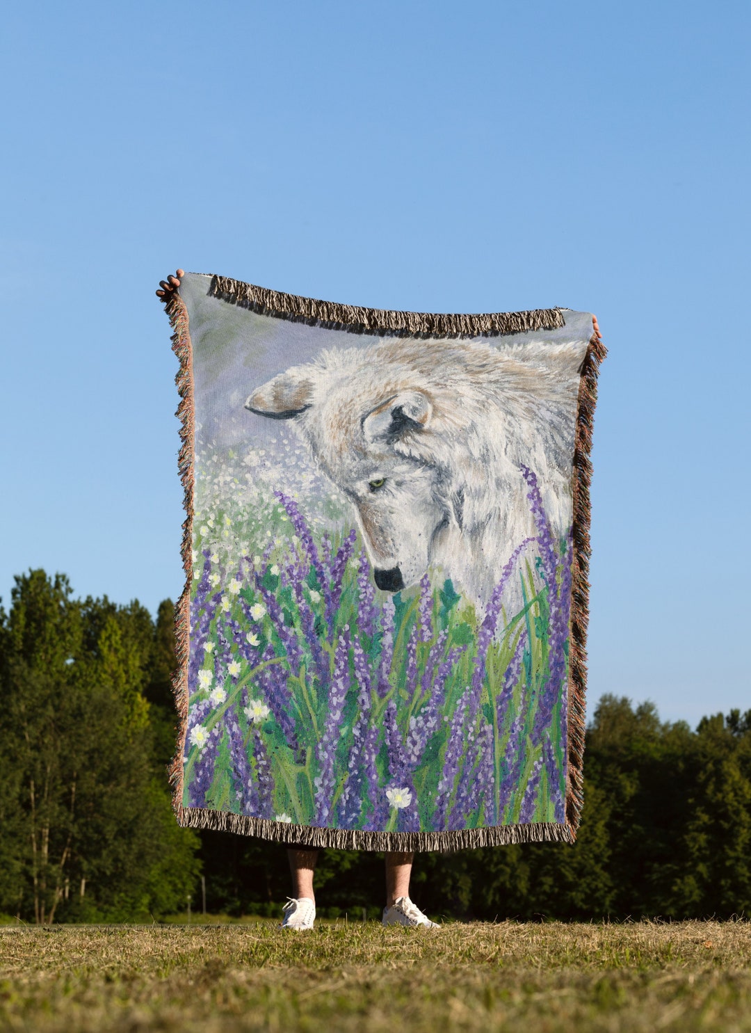 Lavender Wolf Cottagecore Woven Afghan Blanket Tapestry Throw | Huskey ...