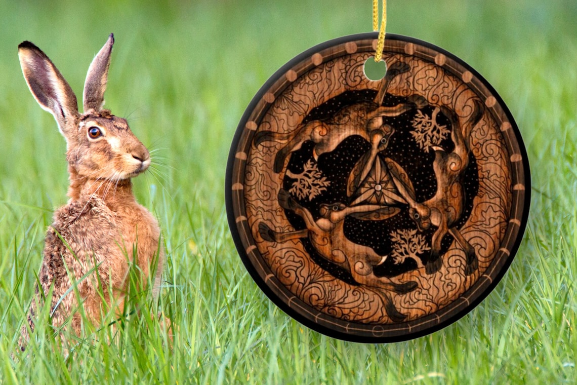 Tinners Hare Rabbits Trinity Ornament | Magic Alter Art Moon Phases ...