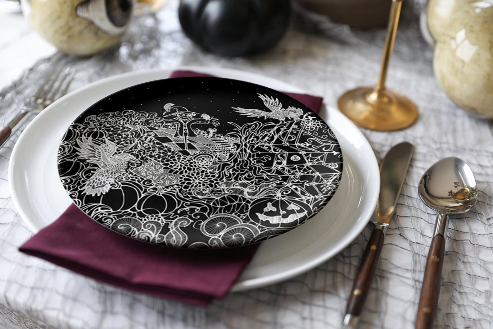 Halloween Nights Gothic Plate Set Autumn Dinnerware - Etsy