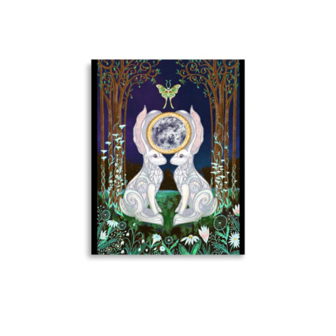 Ostara White Rabbit Luna Moth Full Moon Art Print | Witchy Viking Pagan ...