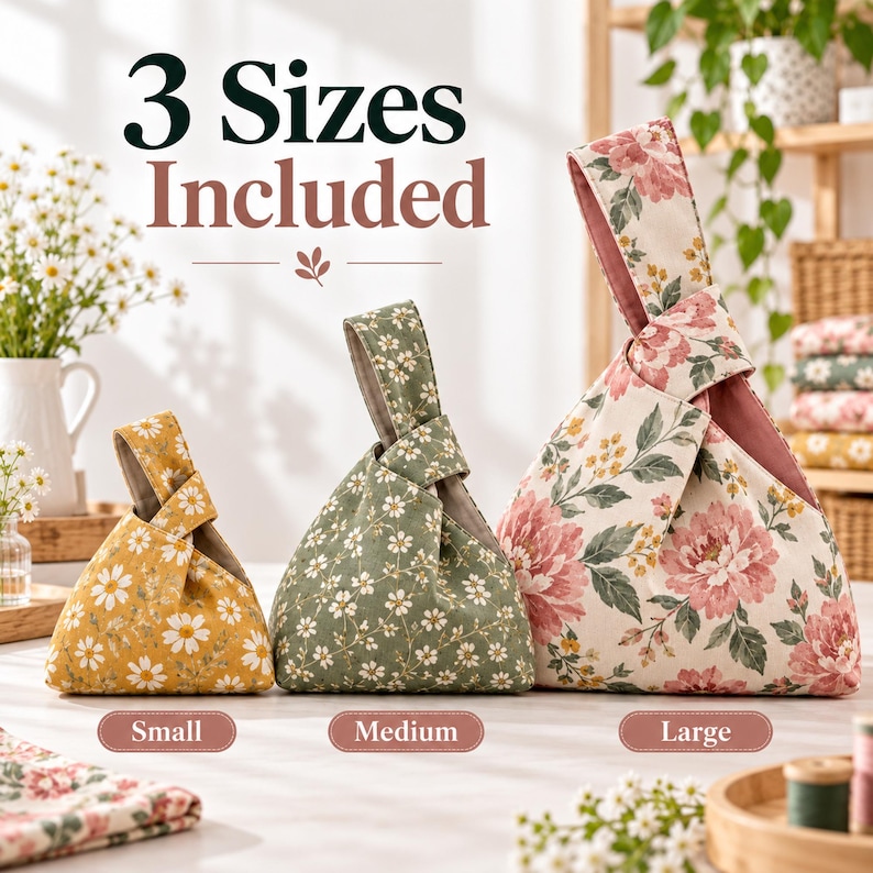 Japanese Knot Bag Sewing Pattern | Reversible, 3 Sizes (PDF Download ...
