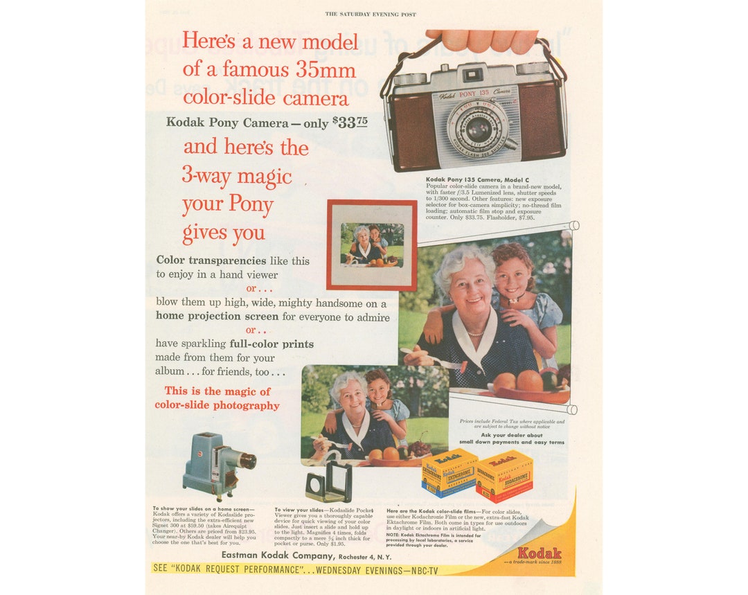 1955 Kodak Pony Camera Ad - Vintage 35mm Slide Camera Print Advertising ...