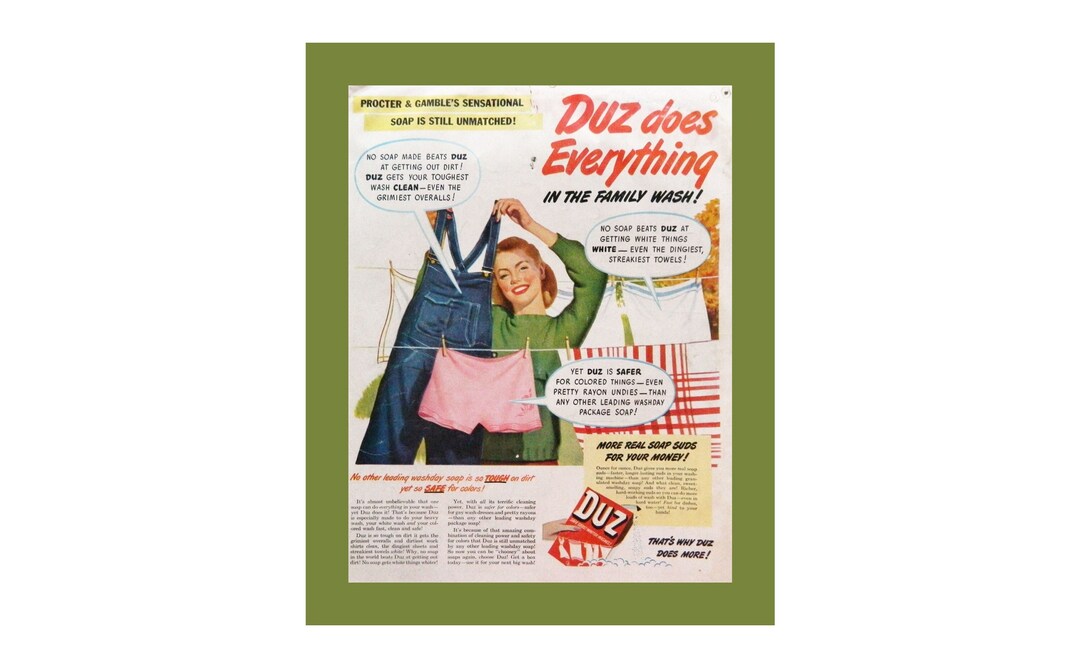 1948 DUZ Ad - Laundry Detergent Advertising, Washer Soap, Vintage Print ...