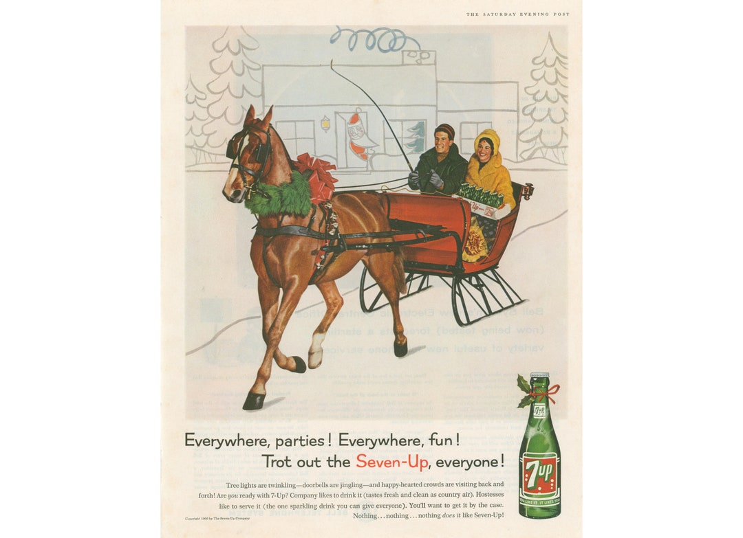1960 7up Vintage Ad - Soda Pop Collectible for Christmas Horse-drawn ...