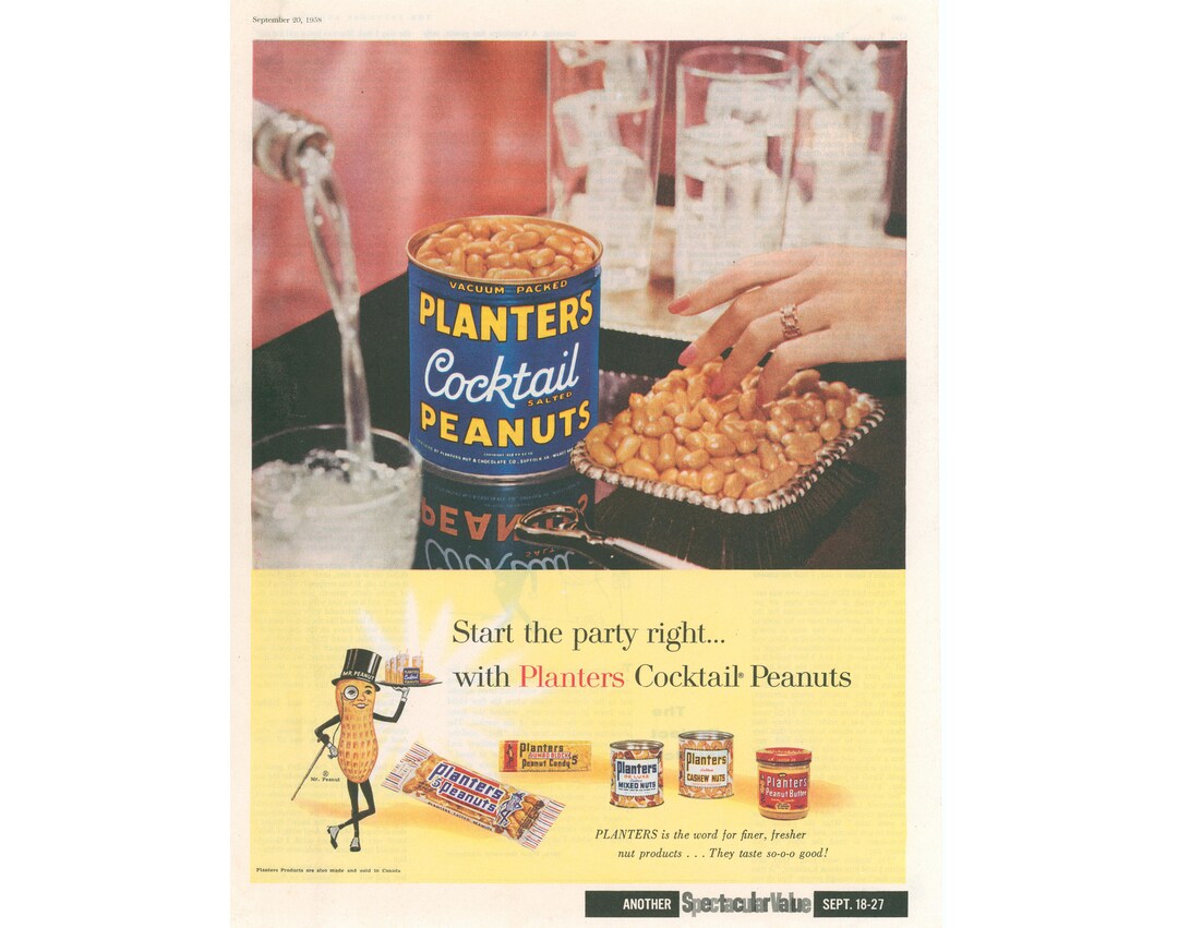 1958 Planter's Ad - Vintage Mister Peanut Print Ad - Unframed - Etsy