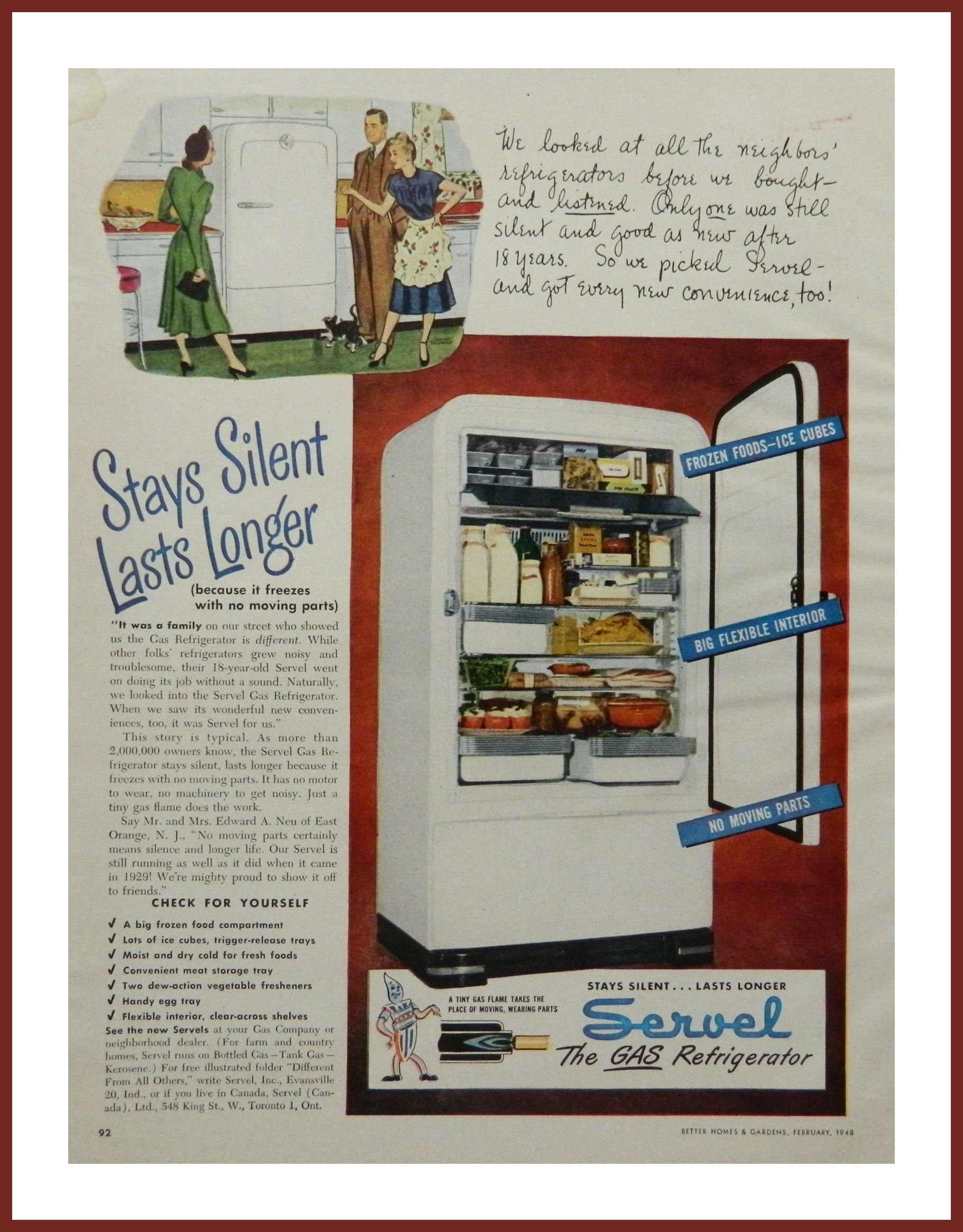 1948 Servel Fridge Ad Refrigerator Collectible, Vintage Food Kitchen ...