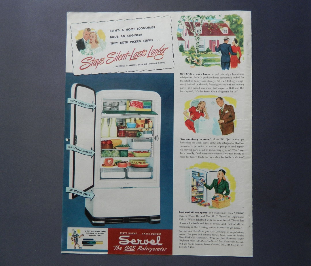 1948 Servel Fridge Ad - Refrigerator Collectible, Vintage Food Kitchen ...