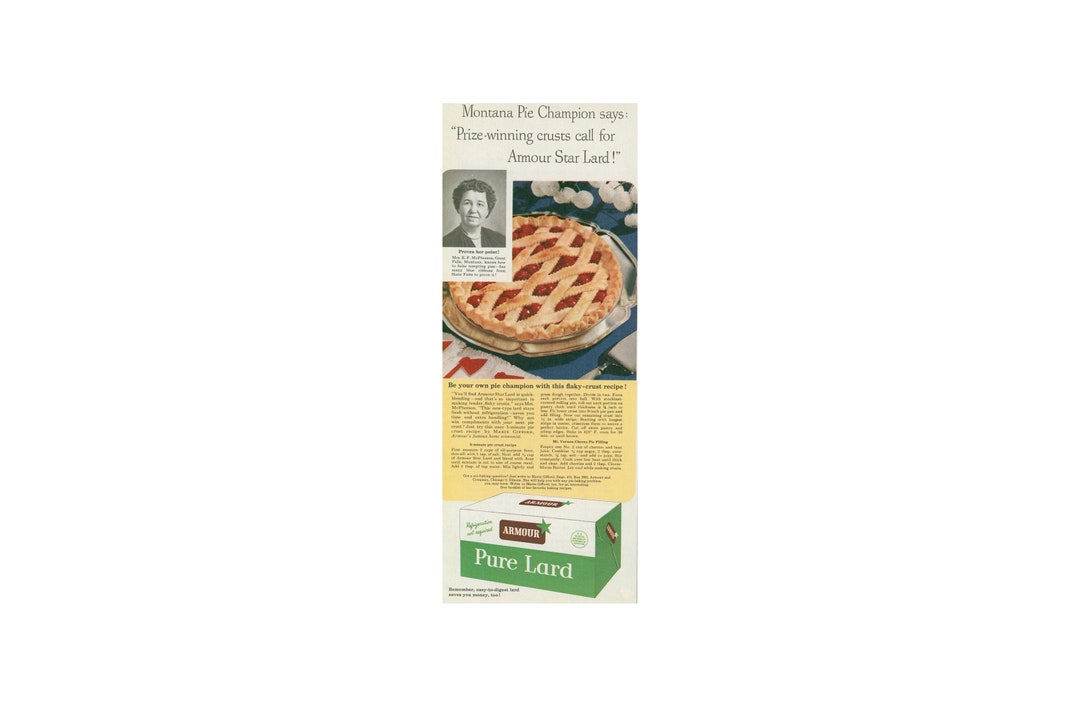 1952 Lard Ad by Armour Cherry Pie, Lattice Crust, Vintage Baking Ad ...