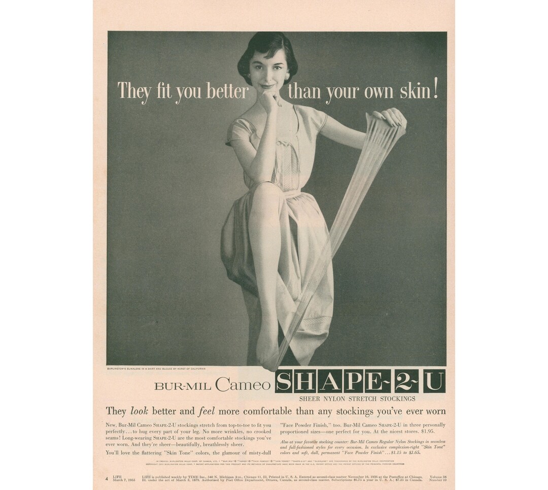 1955 Nylon Stocking Ad - Bur-mil Cxameo Shape 2-U Sheer Nylons - Ladies ...