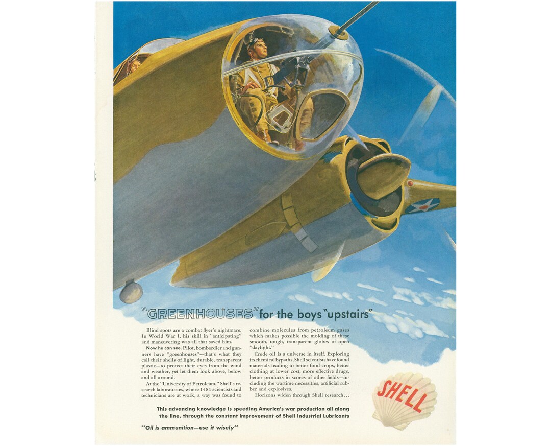 1942 Shell Oil WW2 Ad - Airplane Plastic Cockpit Molded Windshield ...