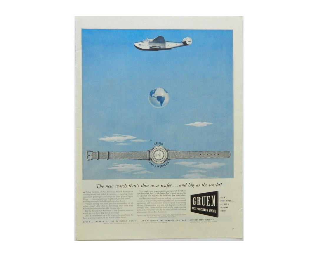 1943 Gruen Watch Ad - WW2 Wartime Advertising - Vintage Magazine Print ...