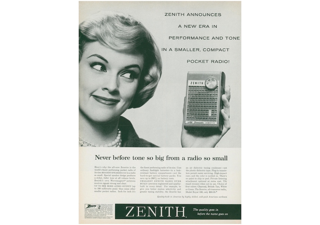 1960 Zenith Transistor Radio Ad - Handheld Portable Pocket Radio ...