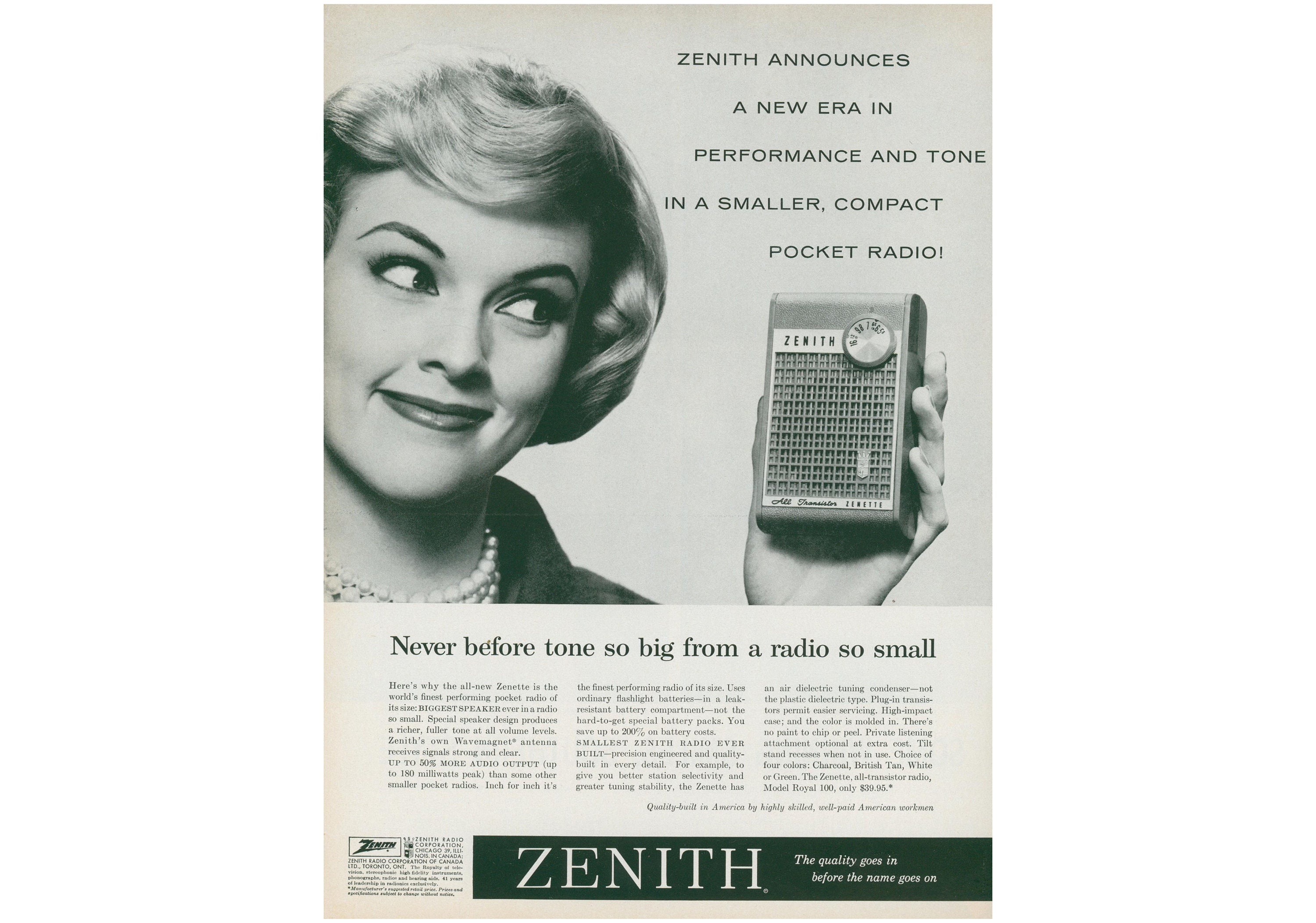 1960 Zenith Transistor Radio Ad Handheld Portable Pocket Radio ...
