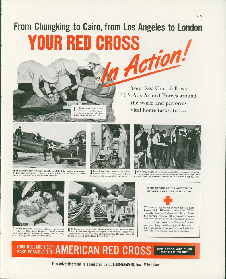 1943 American Red Cross Ad WWII, Wartime, Vintage Advertising, Print Ad ...