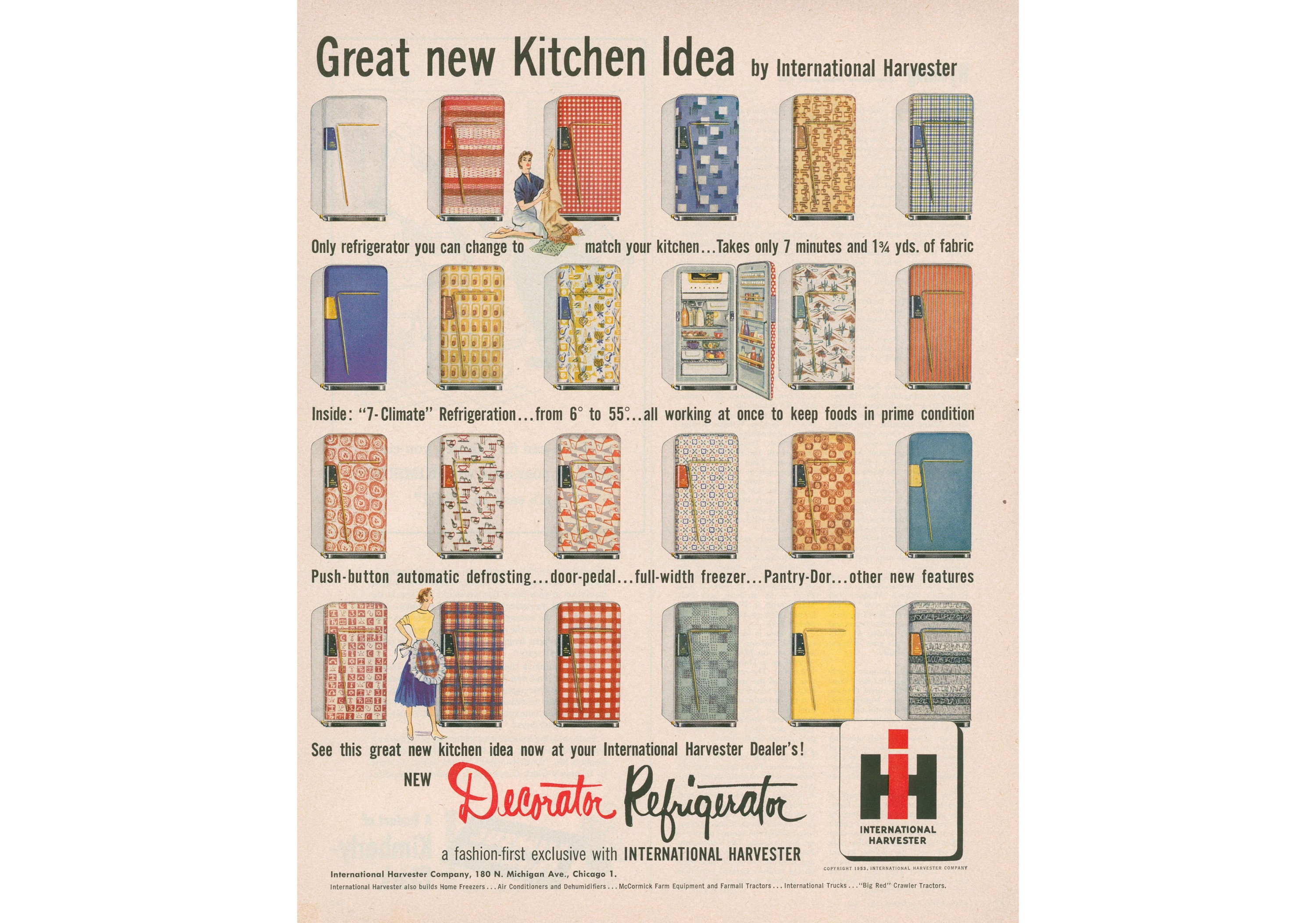 1953 International Harvester Fridge Ad Decorator Refrigerator Print Ad ...