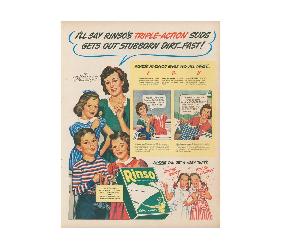1947 Rinso Laundry Soap Ad - Vintage Washer Powder, Mom and Kids ...