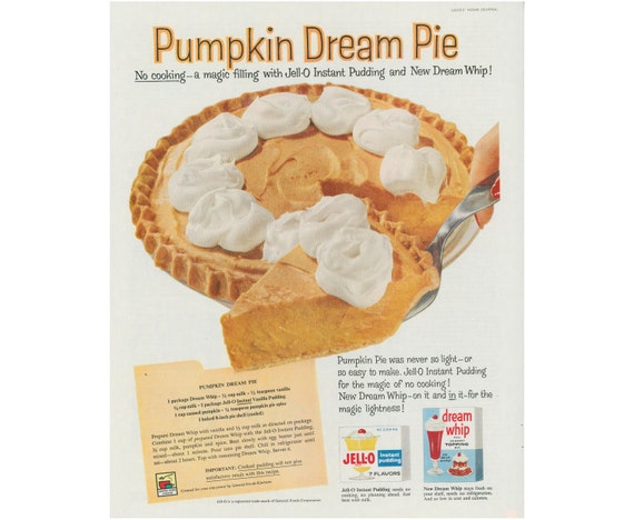 1959 Jello Dream Whip Pumpkin Pie Ad Vintage Baking Etsy