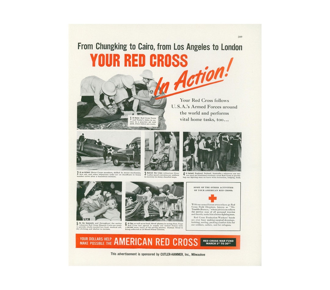 1943 American Red Cross Ad WWII, Wartime, Vintage Advertising, Print Ad ...