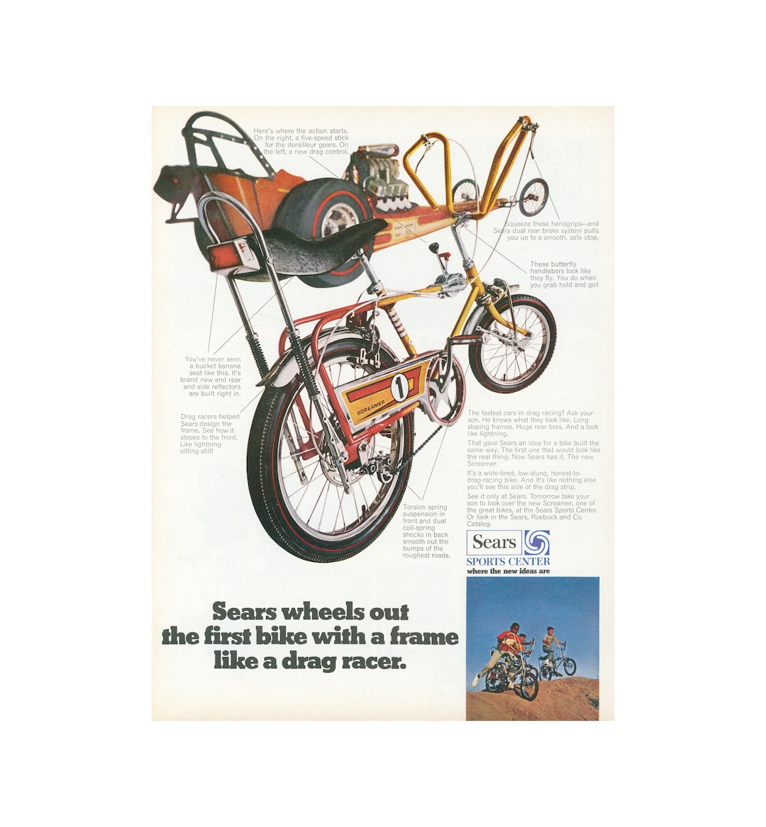 1969 Sears Screamer Bike Ad - Vintage Bike Collectible - Bicycle Gift ...