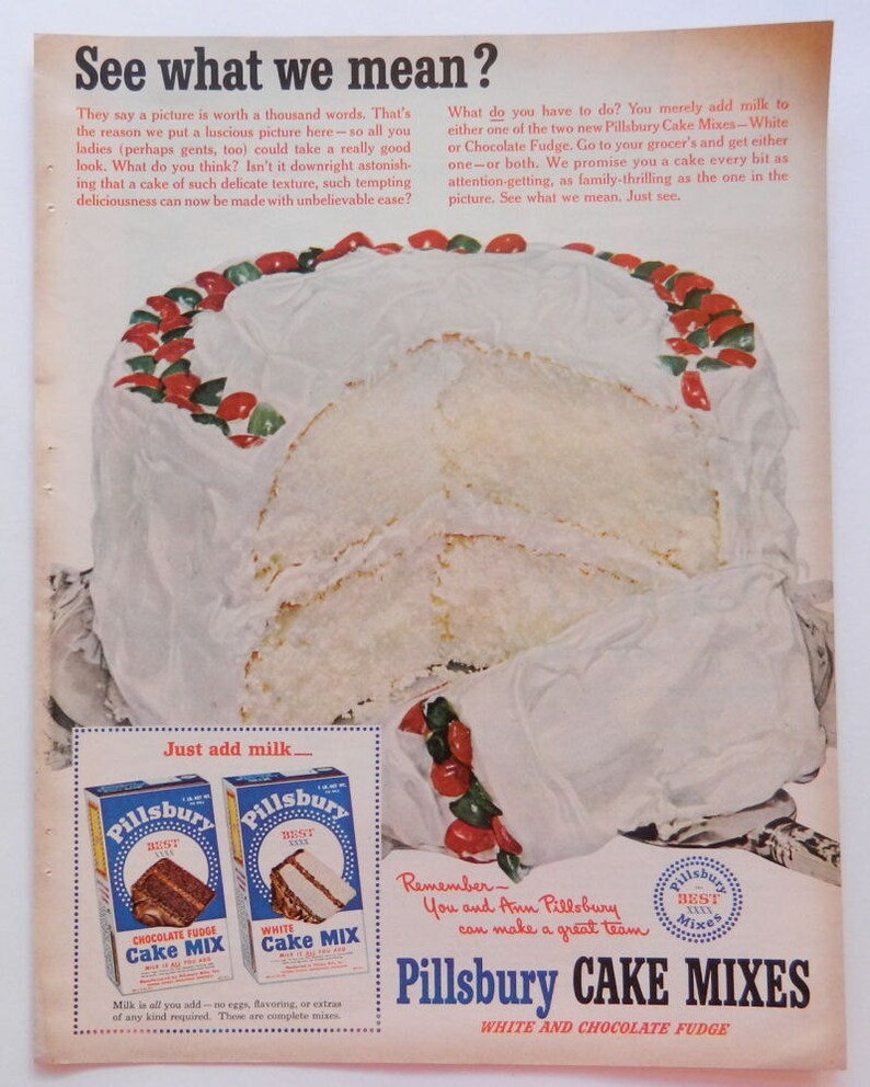 1950 Pillsbury Cake Mix Ad Vintage Magazine Advertisement - Etsy