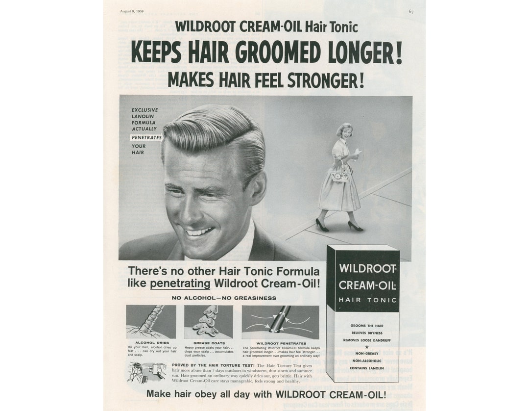1959 Wildroot Hair Tonic Ad - Vintage Men's Hair Grooming Cream-oil ...
