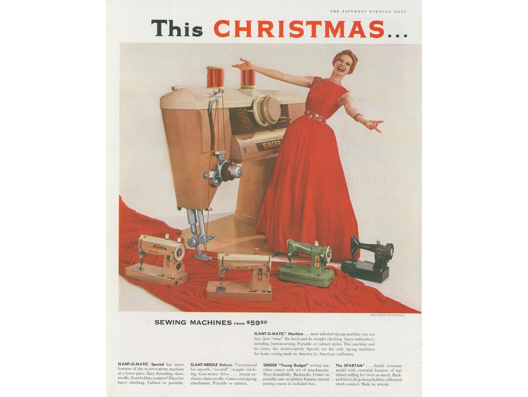 1960 Singer Sewing Machine Ad - Vintage Print Ad for Five Models of ...
