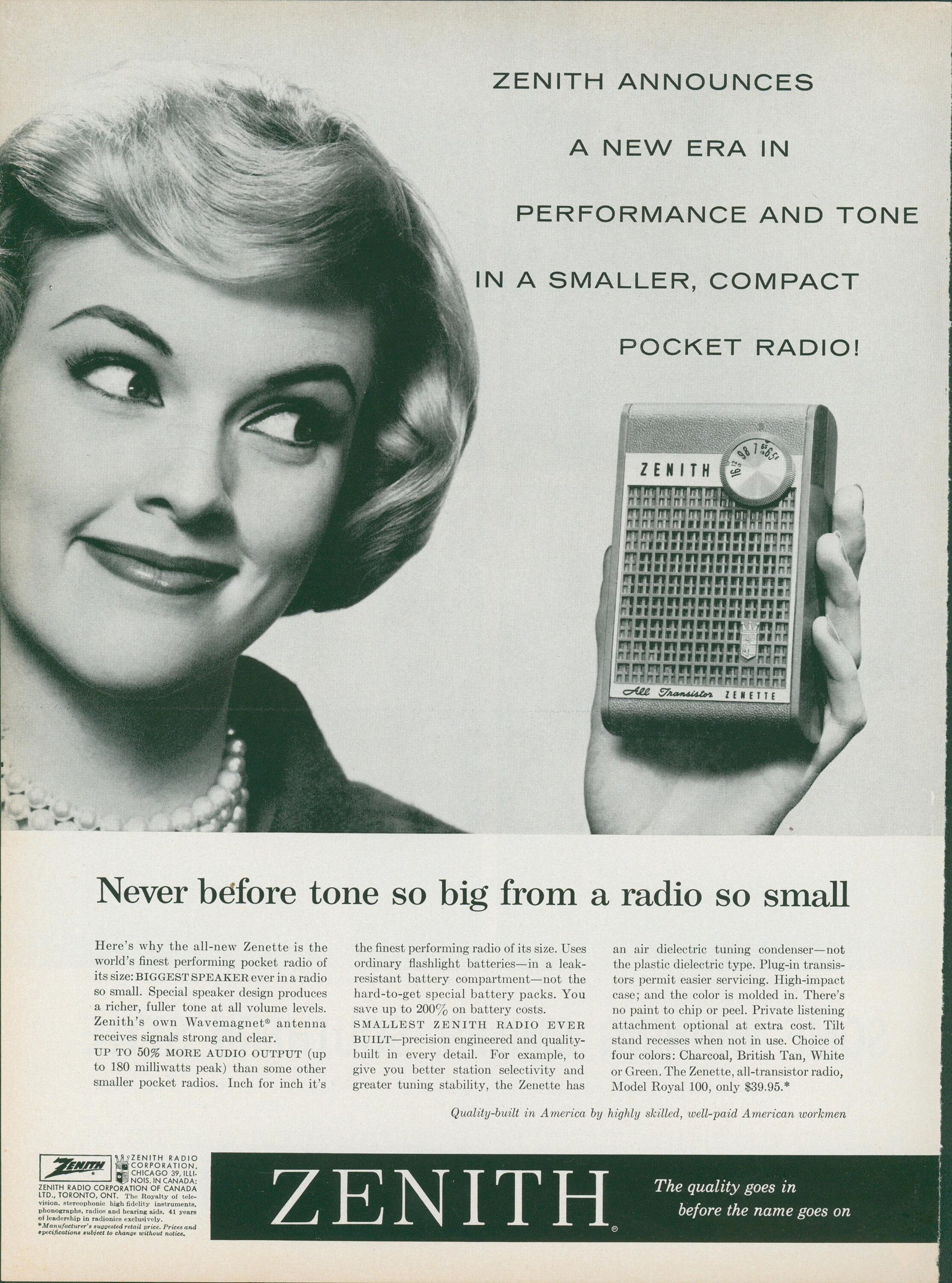 1960 Zenith Transistor Radio Ad Handheld Portable Pocket Radio ...