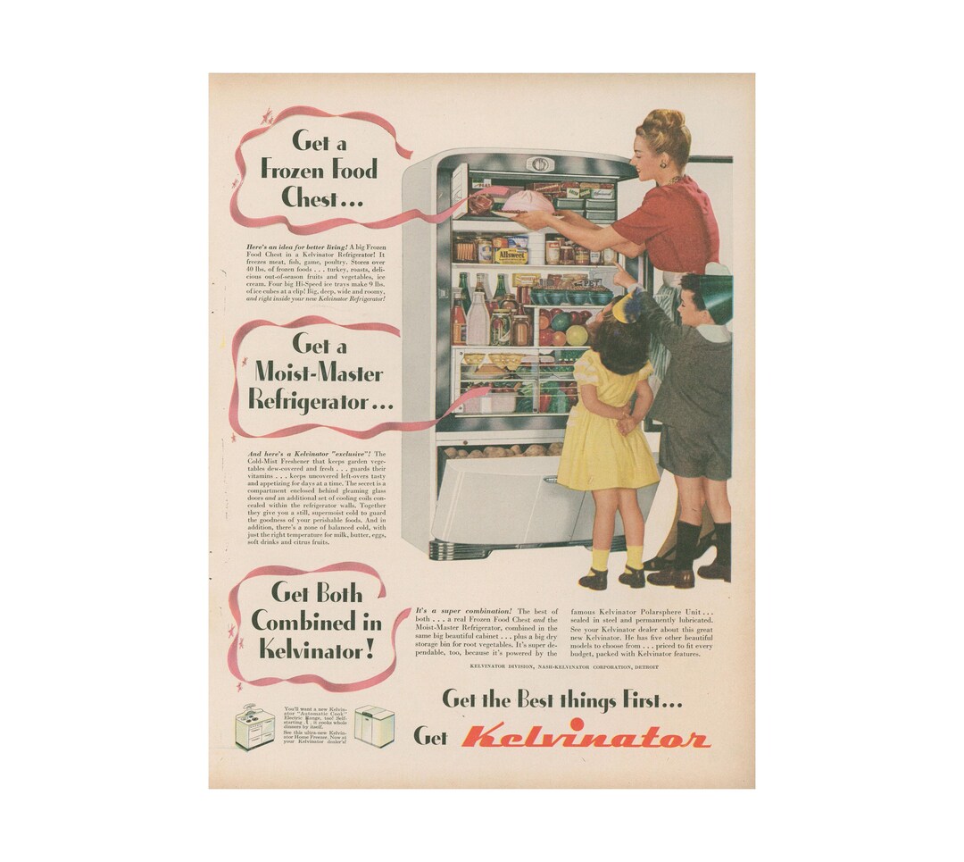 1947 Fridge Ad - Kelvinator Refrigerator Advertising - Vintage Kitchen ...