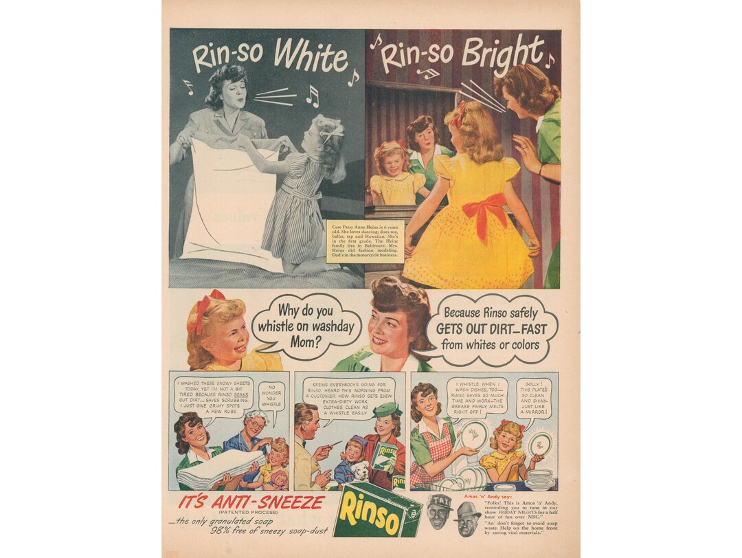 1945 Rinso Laundry Soap Print Ad - Washer Soap, Dish Soap Mother and ...