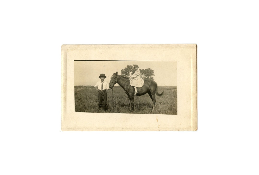 RPPC Boy, Girl and Horse 1907-1920 Real Photo Postcard Children in ...