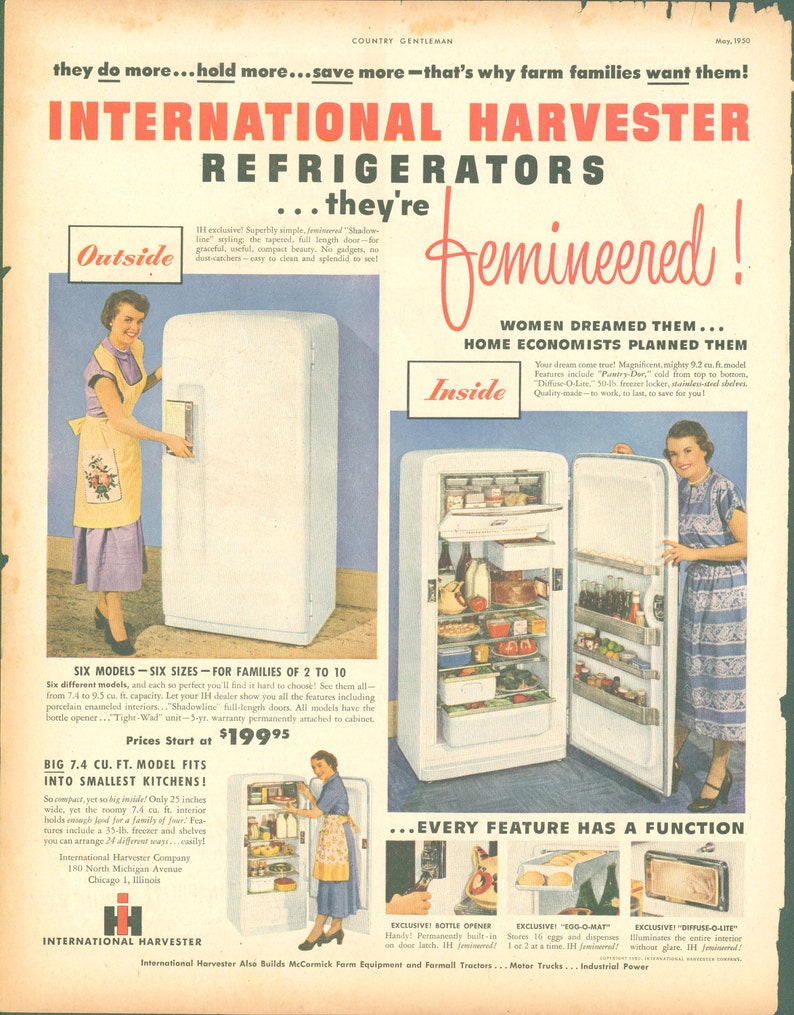1950 IH Fridge Ad International Harvester Refrigerator Kitchen ...